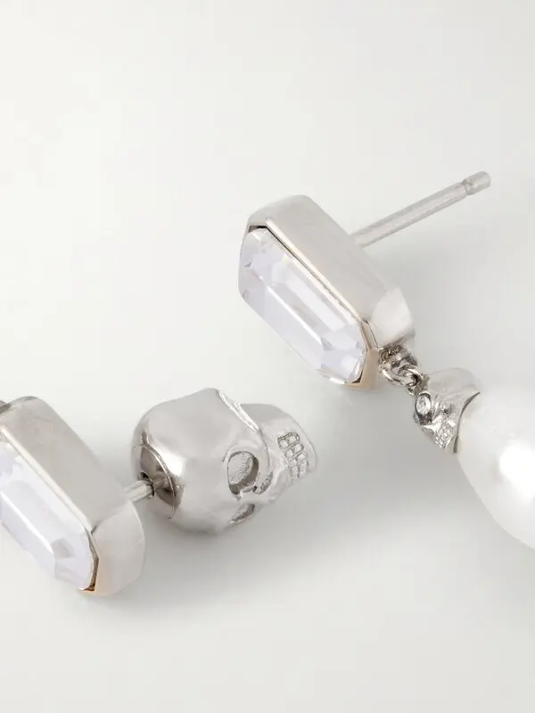 Alexander McQueen Skull Crystal And Faux Pearl Drop Earrings - Gold