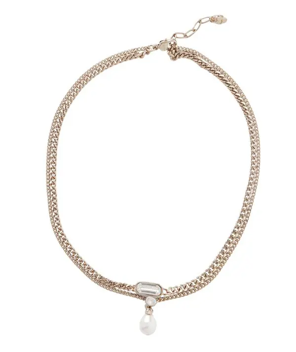 Alexander McQueen Skull, Crystal, And Faux Pearl Necklace - Gold