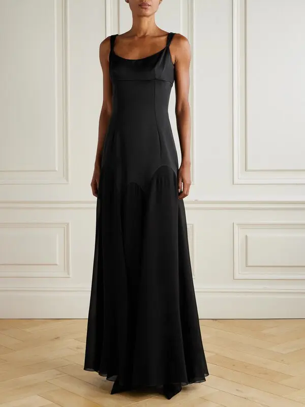 Alexander McQueen Paneled Satin-crepe Gown - Black