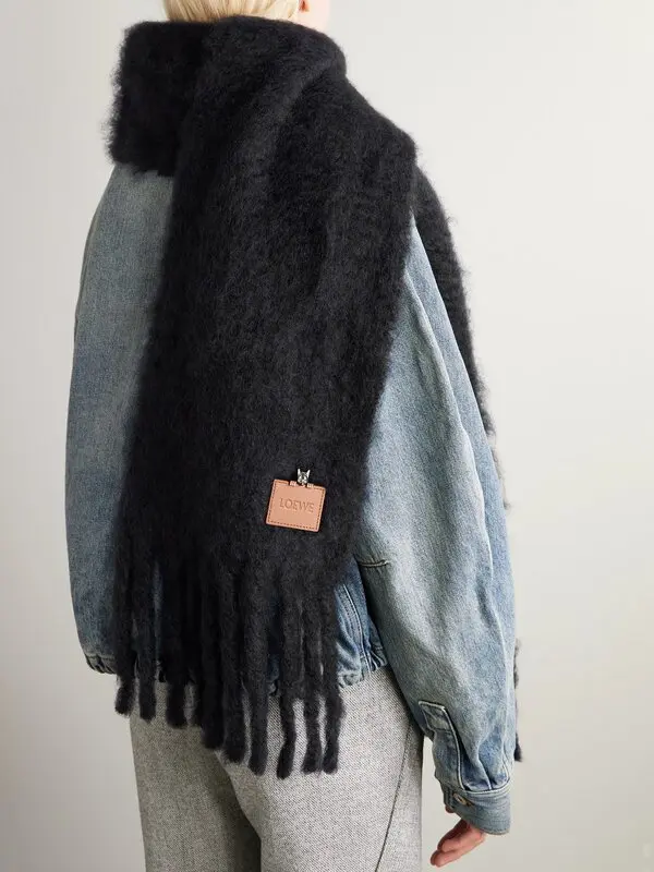 Loewe Appliquéd Embroidered Fringed Mohair-blend Scarf