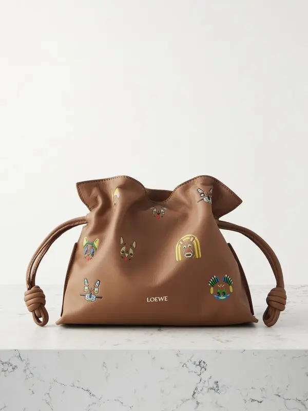 Loewe Louis Wain Flamenco Cats Mini Printed Leather Clutch - Neutrals