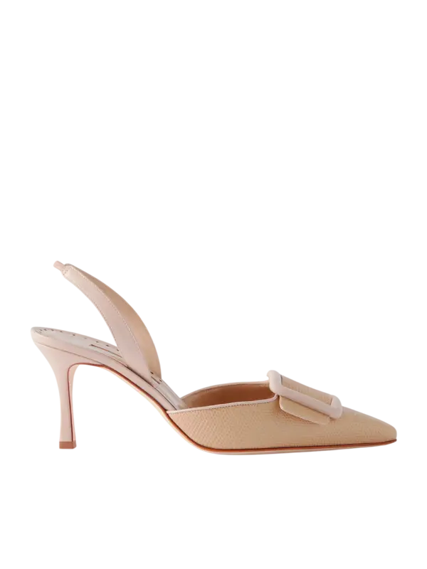 Manolo Blahnik Mayslibi 70 Lizard-effect Slingback Pumps - Neutrals