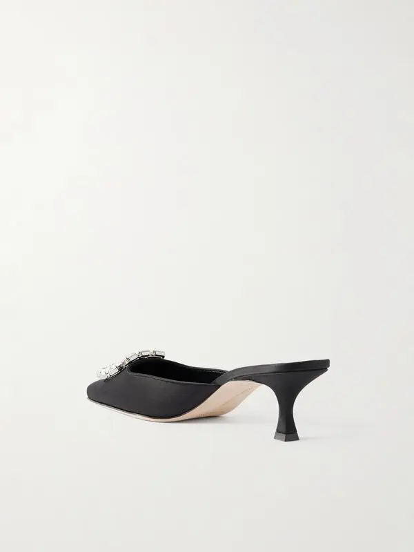 Manolo Blahnik Mayjou 50 Crystal-embellished Satin Mules - Black