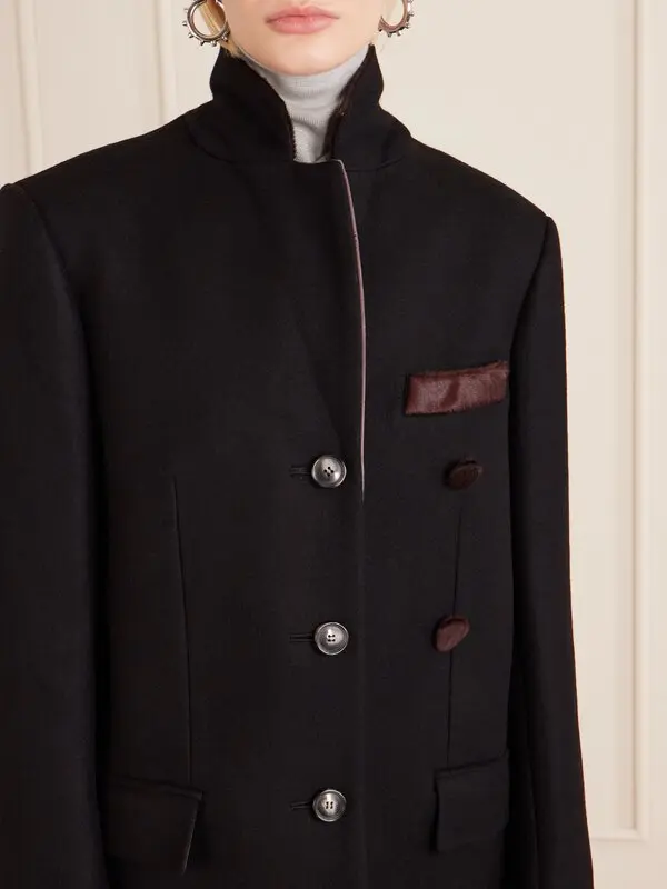 Marni Embroidered Calf Hair And Suede-trimmed Wool Coat