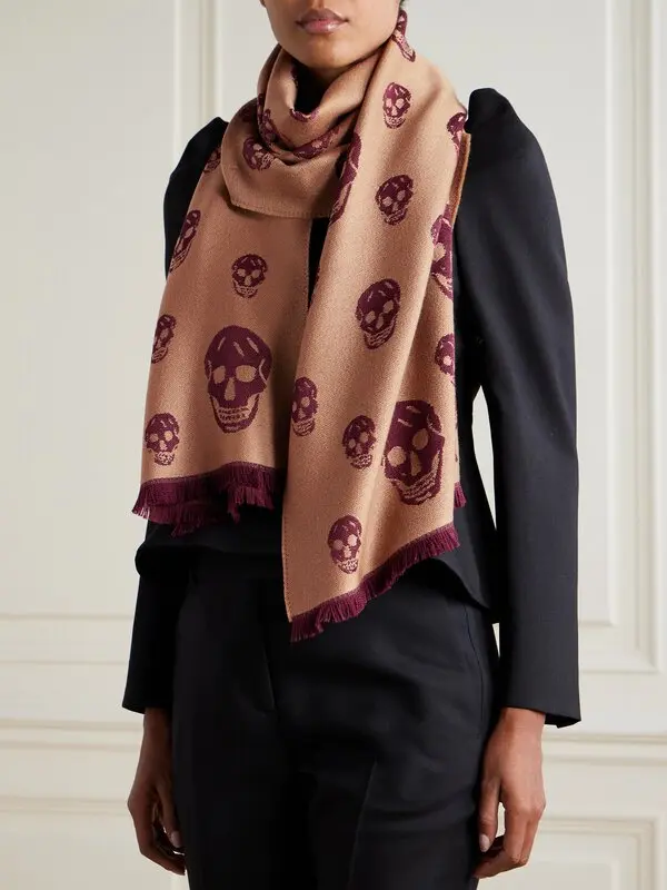Alexander McQueen Frayed Wool-jacquard Scarf