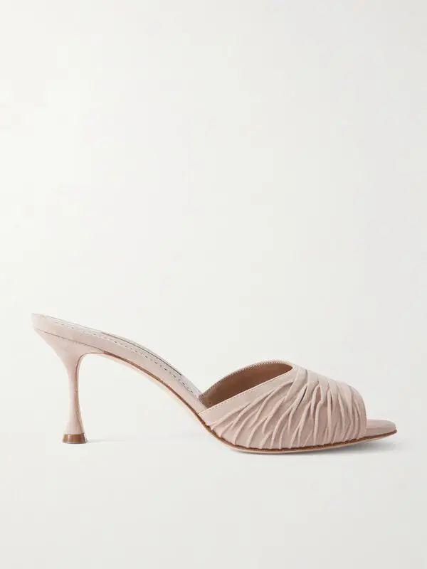 Manolo Blahnik Pirua 70 Suede Mules - Neutrals