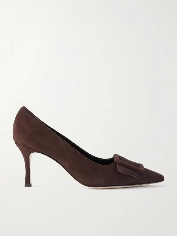 Manolo Blahnik Maysale 70 Buckled Suede Pumps - Brown