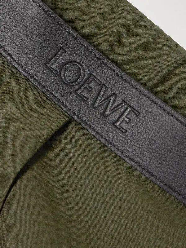 Loewe Leather-trimmed Pleated Grain De Poudre Wool Pants - Green