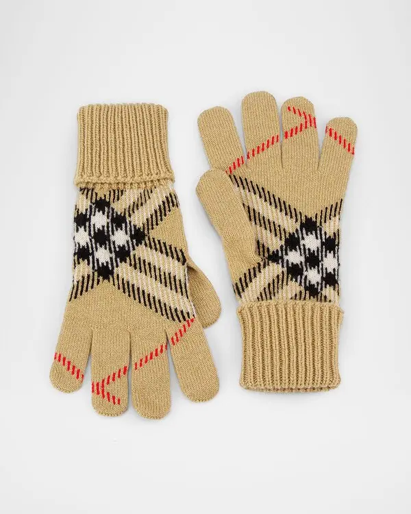 Burberry Check Cashmere-blend Gloves - Sand