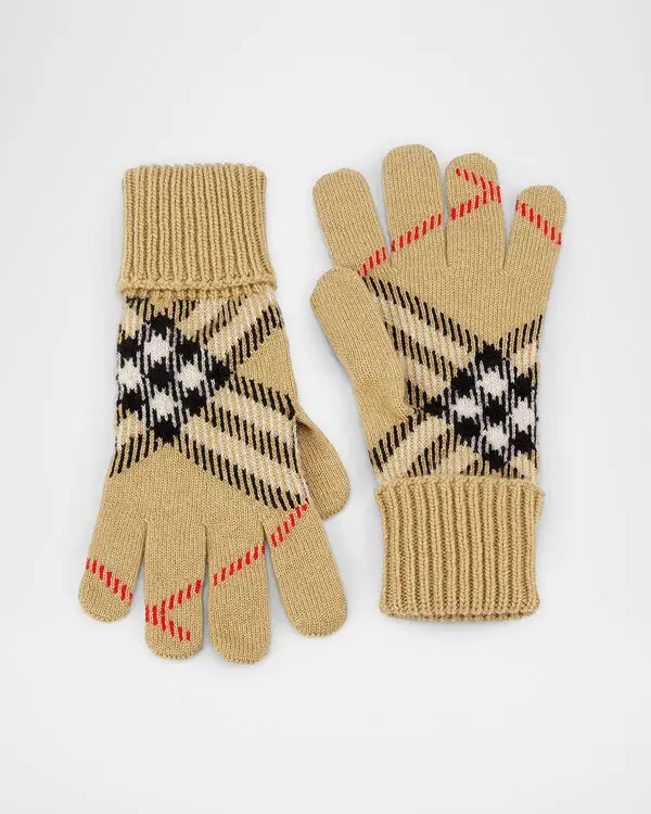 Burberry Check Cashmere-blend Gloves - Sand