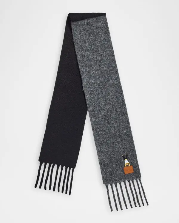 Loewe Embroidered Two-tone Wool Scarf - Dark Grey