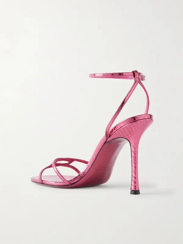 JIMMY CHOO Leo 100 Croc-effect Metallic-leather Sandals - Pink