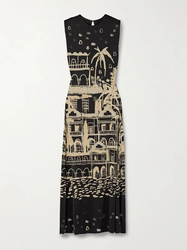 Johanna Ortiz Printed Satin-jersey Maxi Dress - Black