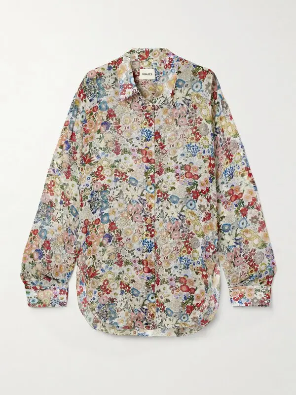 Khaite Goya Floral-print Silk-chiffon Shirt - Neutrals