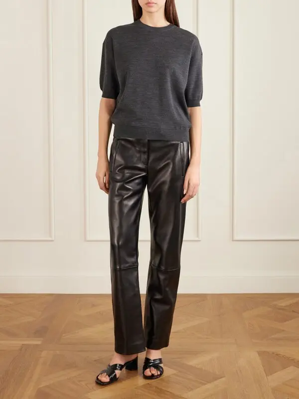 Khaite Liria Glossed-leather Mules - Black