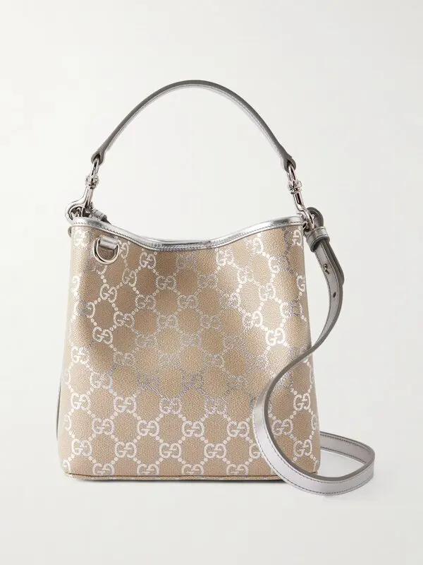 Gucci Gg Emblem Metallic-trimmed Printed Leather Shoulder Bag