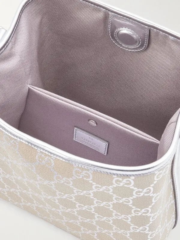 Gucci Gg Emblem Metallic-trimmed Printed Leather Shoulder Bag