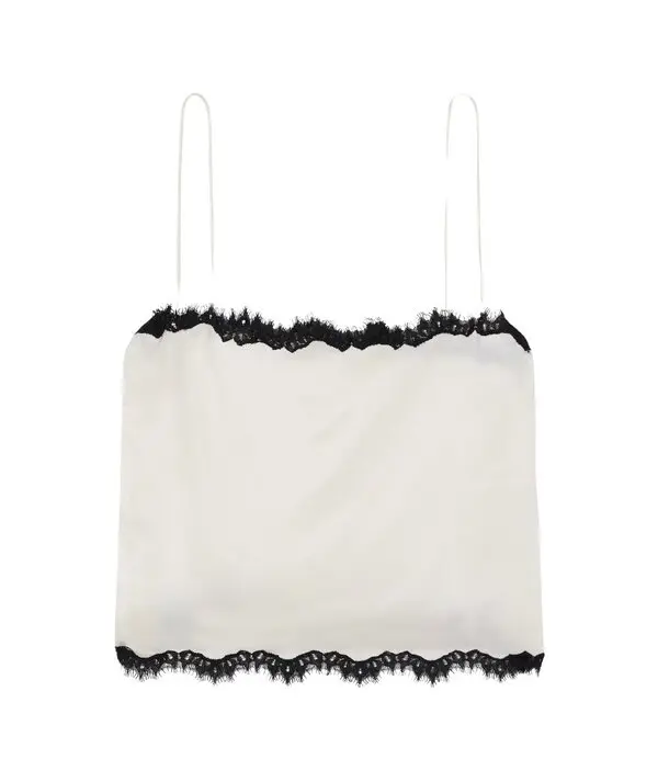 DÔEN Loure Lace-trimmed Silk-satin Top - Ecru