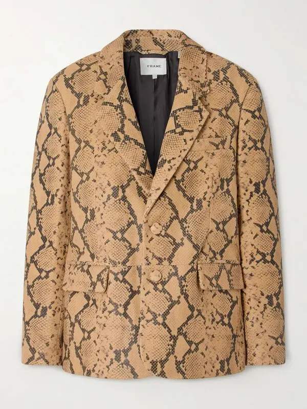 FRAME Snake-effect Leather Blazer - Sand