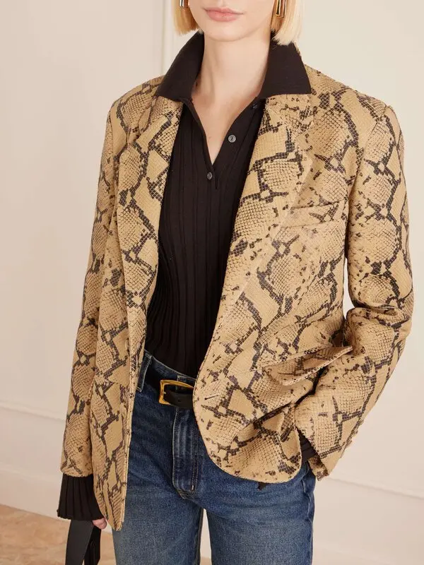 FRAME Snake-effect Leather Blazer - Sand