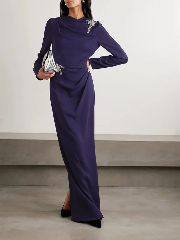 Erdem Draped Embellished Gown - Blue