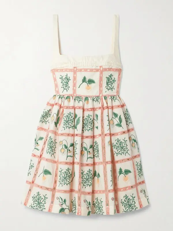 Agua Bendita Barbara Embroidered Cotton Mini Dress With Ruffles - Pink