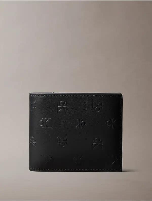 Calvin Klein Allover Monogram Logo Bifold Wallet With Coin Pouch - Black