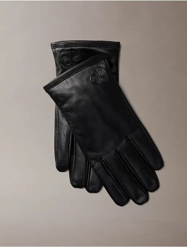 Calvin Klein Monogram Logo Leather Gloves - Black