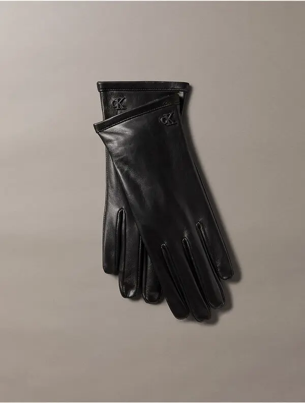 Calvin Klein Monogram Leather Gloves - Black