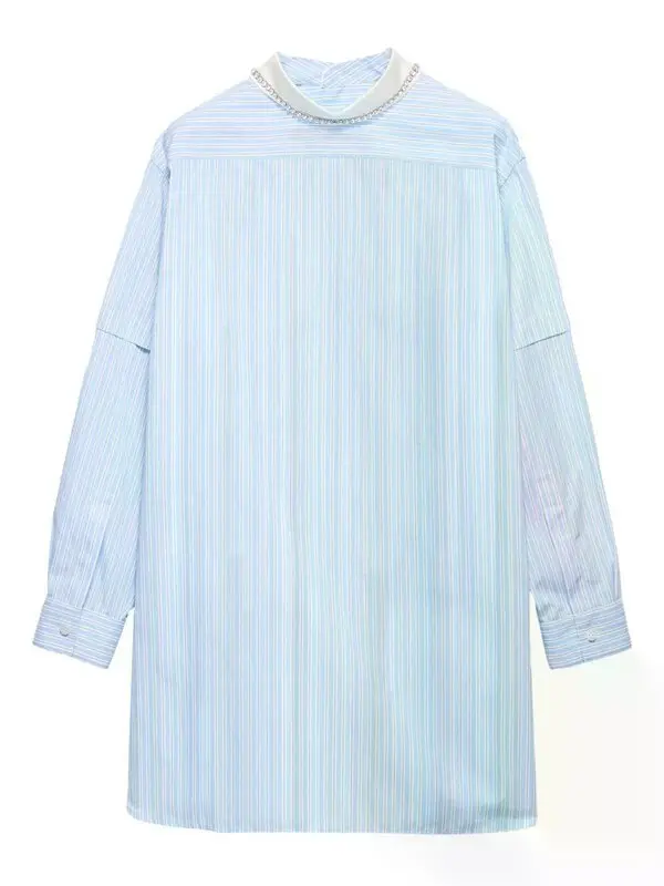 Prada Striped Embroidered-collar Blouse