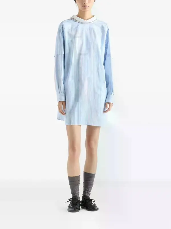 Prada Striped Embroidered-collar Blouse