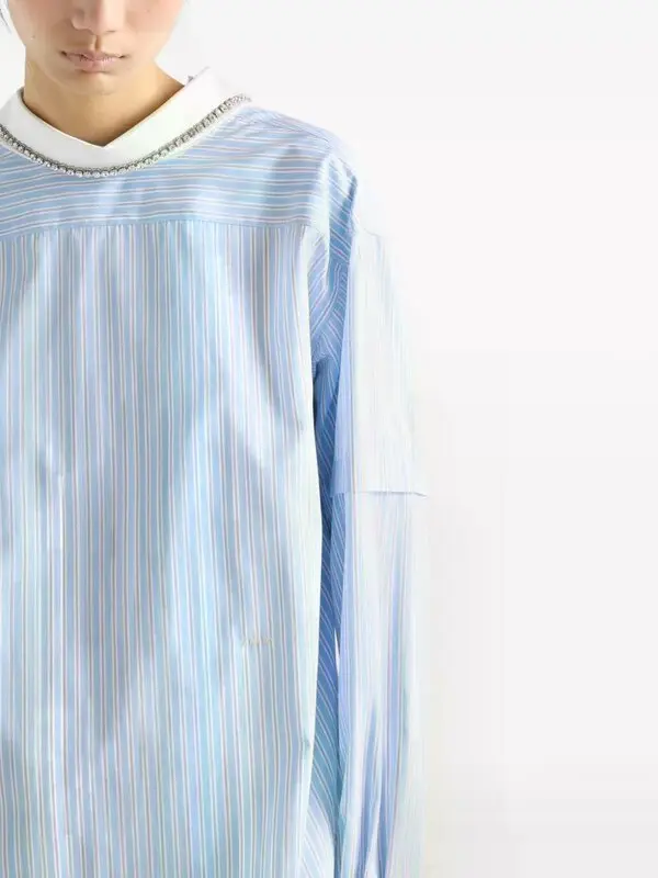 Prada Striped Embroidered-collar Blouse