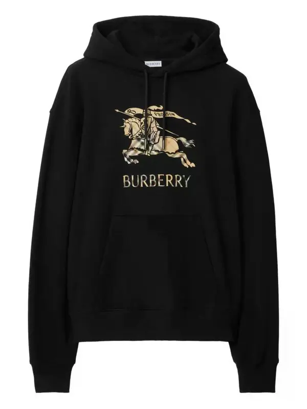 Burberry Equestrian Knight Shaded Check Hoodie - Black