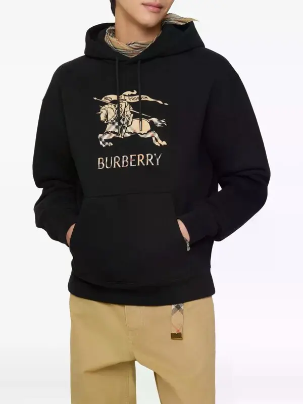 Burberry Equestrian Knight Shaded Check Hoodie - Black