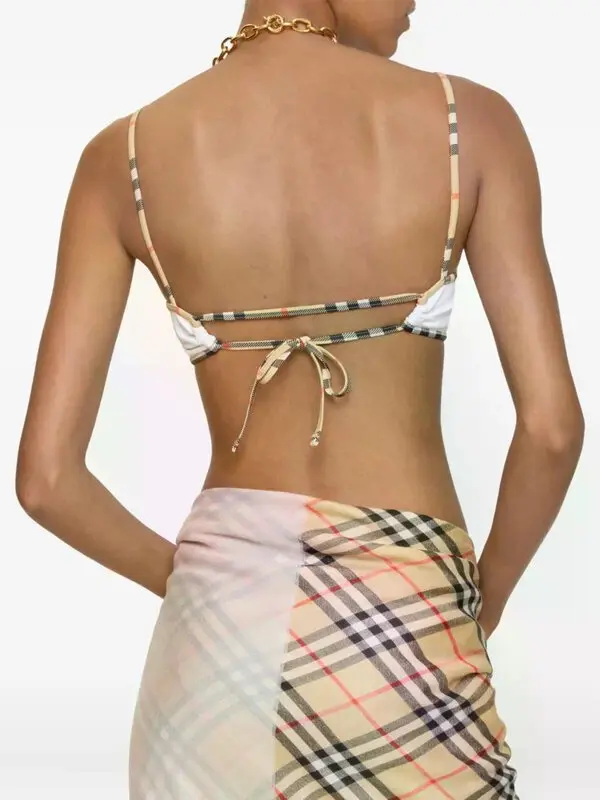 Burberry Checked Trim Bikini Top - White