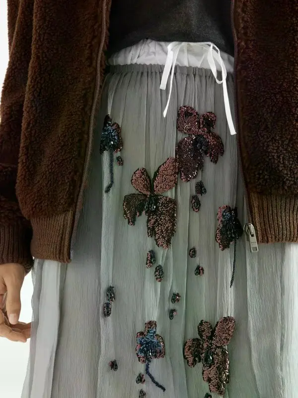 Prada Floral Embroidered Midi Skirt