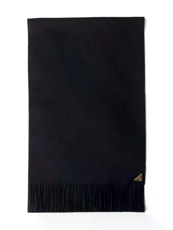 Prada Triangle-logo Fringed Scarf - Black