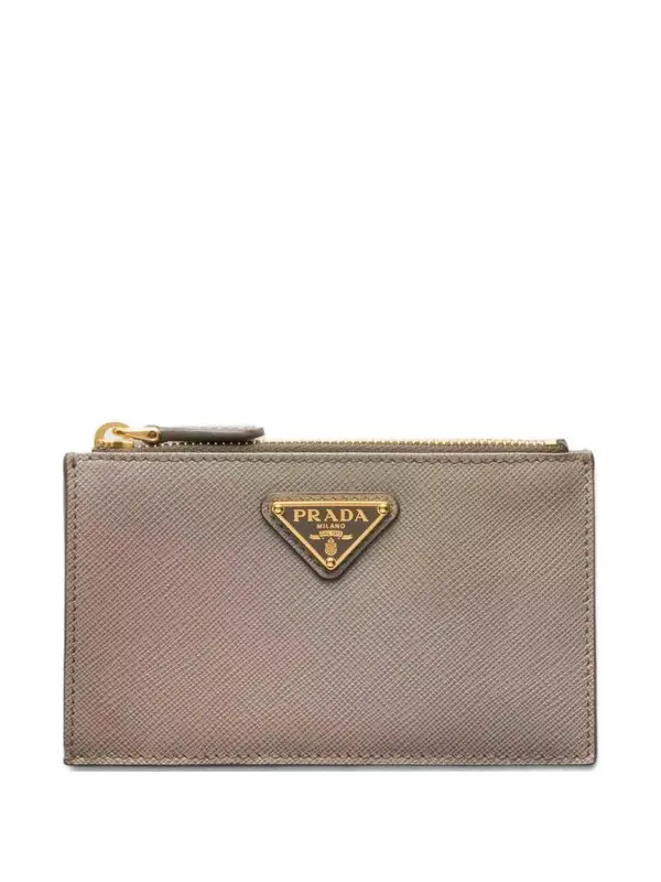 Prada Triangle-logo Zip Card Holder - Grey