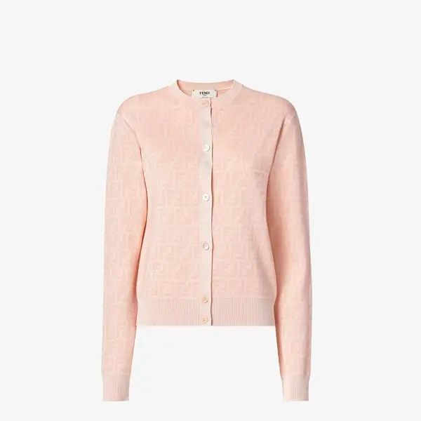 Fendi Cardigan In Ff Motif Jacquard - Pink