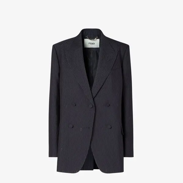 Fendi Double-breasted Pinstripe Wool Blazer - Blue
