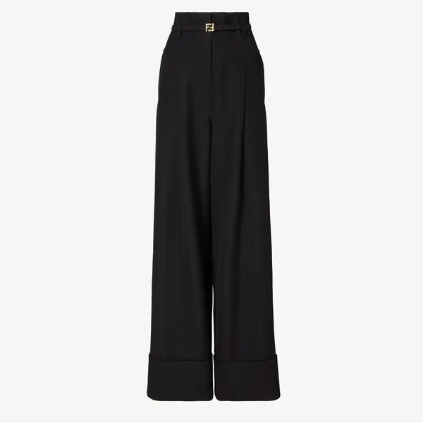 Fendi High-waisted Grain De Poudre Wool Trousers - Black