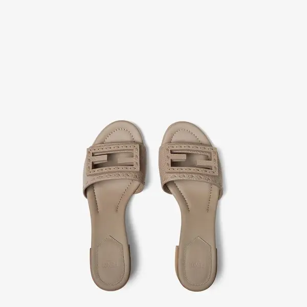 Fendi Baguette Dove Grey Leather Slides