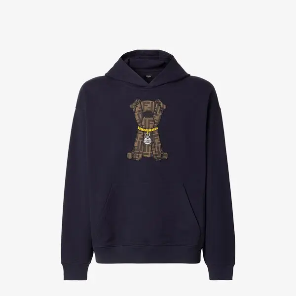Fendi Ff Jacquard Patch Cotton Sweatshirt - Blue