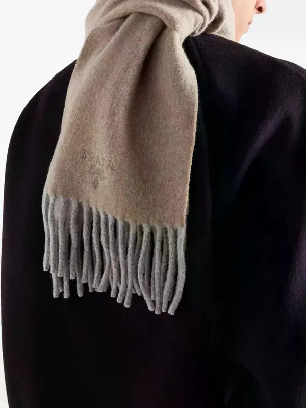 Prada Embroidered Logo Fringe Scarf - Neutrals
