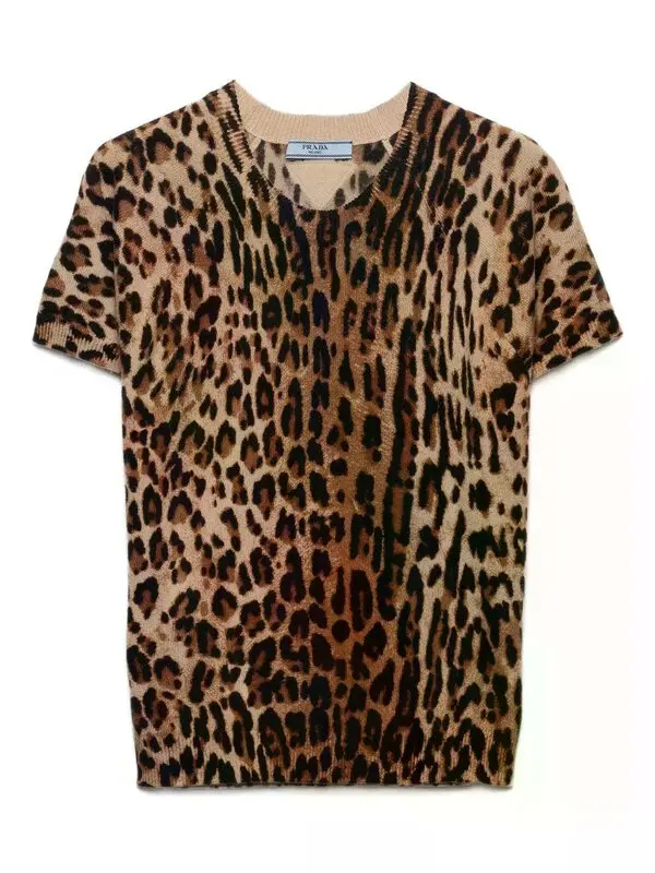Prada Leopard-print Knitted T-shirt