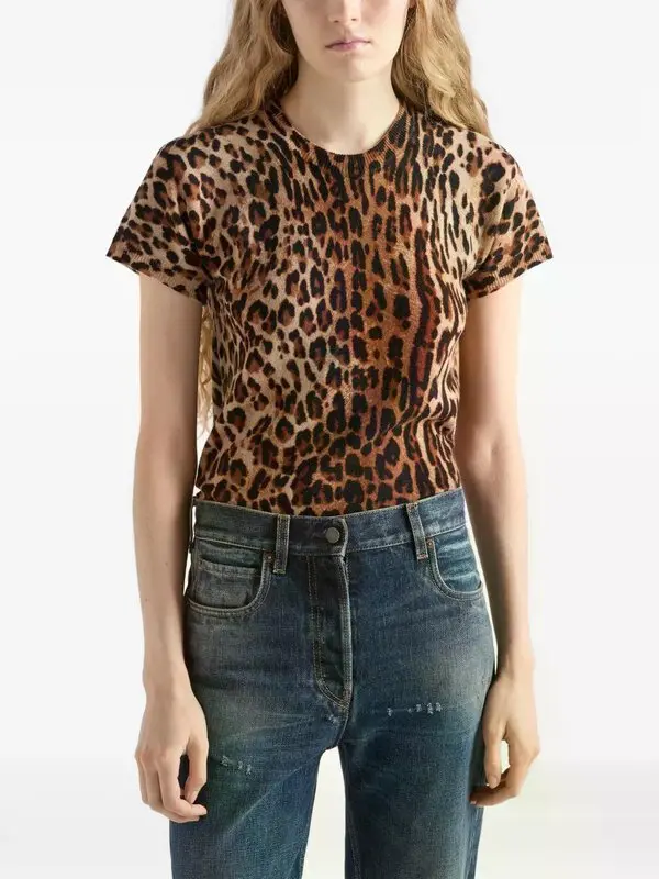 Prada Leopard-print Knitted T-shirt