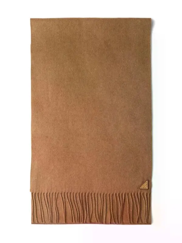 Prada Triangle-logo Fringed Scarf - Brown