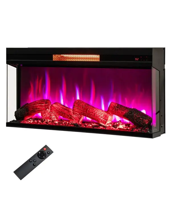 SUGIFT 36 Inch 3-sided 1500w Electric Fireplace With 7-color Flame - Black