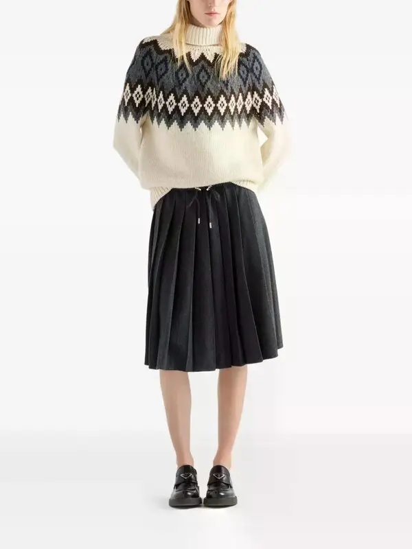 Prada Intarsia Turtleneck Ribbed Sweater - Neutrals