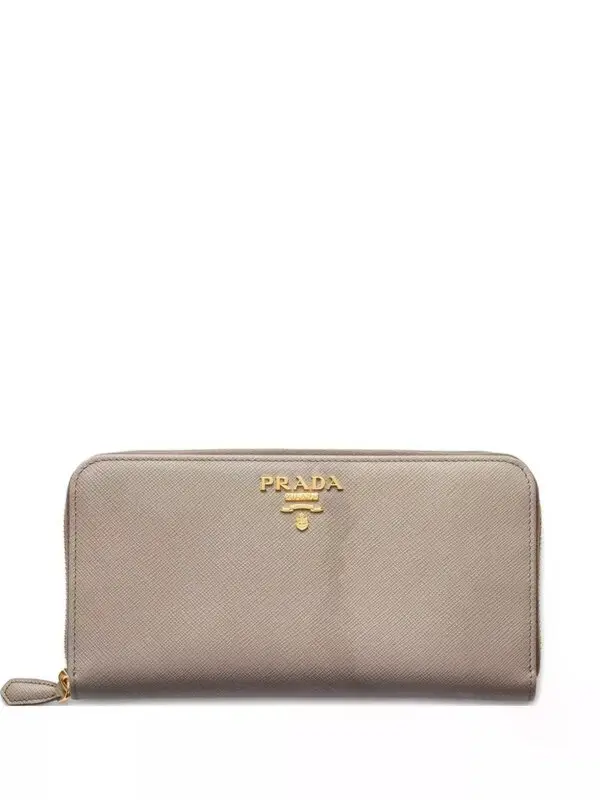 Prada Leather Zip Wallet - Neutrals